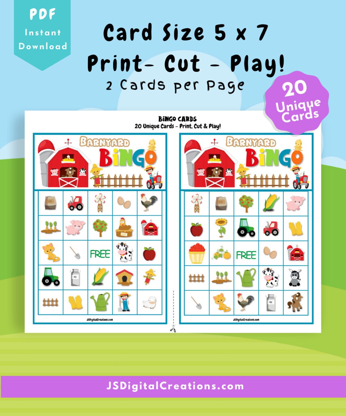 Barnyard Bingo and Match Game | Kid's Party Game | Family Activity | 20 ...