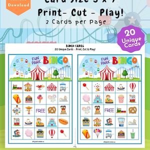Fun Park Bingo and Match Game Theme Park Bingo Kid's | Etsy