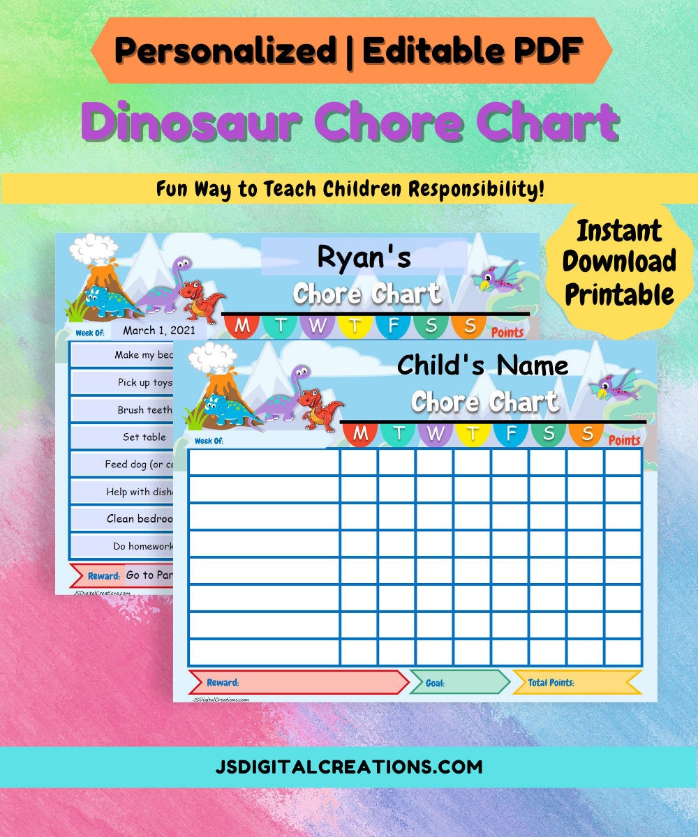 DIY Accountability Chart Editable PDF Customizable Chores Dinosaur ...