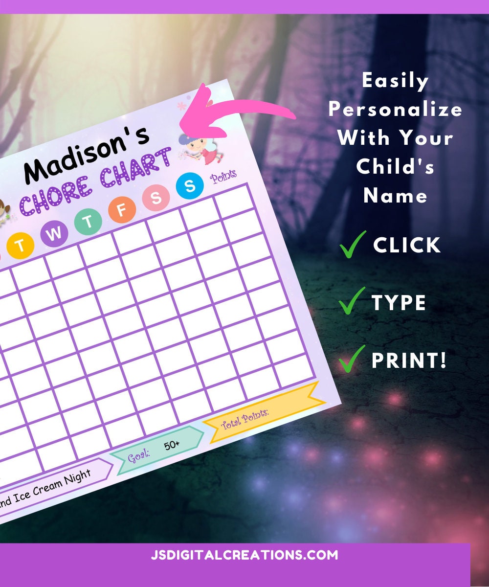 Personalized Fairy Chore Chart Printable | Instant Download | Printable ...