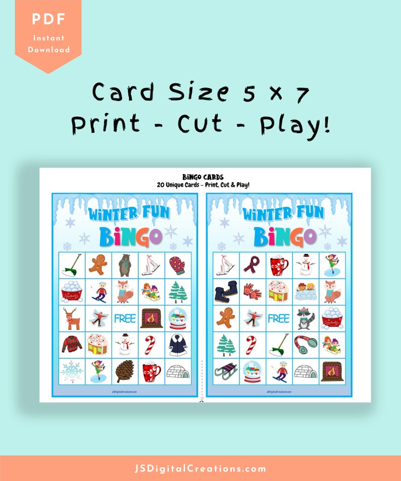 Winter Fun Bingo | Kid's Party Game | Family Activity | 20 Unique Bingo ...