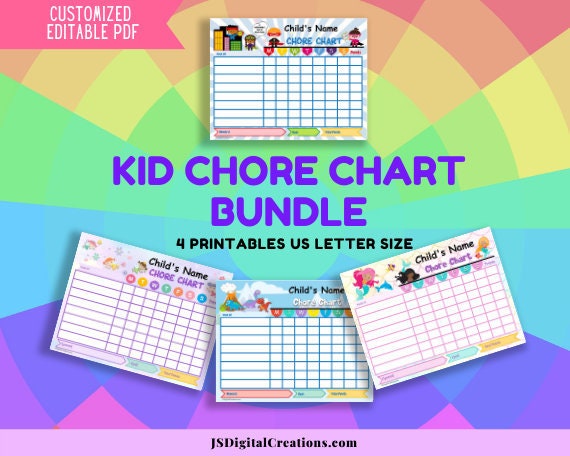 Kids Personalized Printable Chore Chart Bundle Instant | Etsy