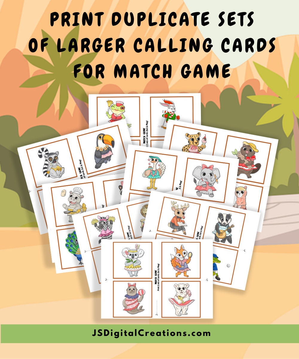 Funny Zoo Animal Bingo and Match Game Kid's Party Game Family Activity ...