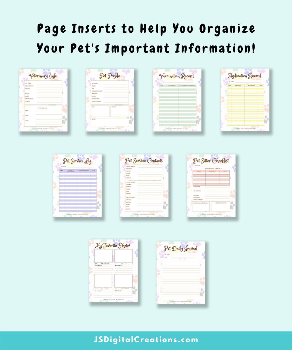 Printable Pet Journal | Pet Information Tracker | Pet Care ...