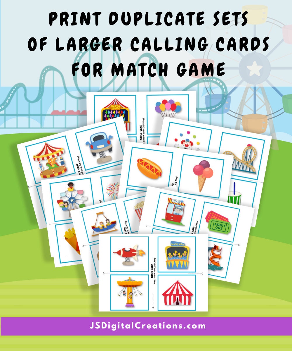 Fun Park Bingo and Match Game | Theme Park Bingo | Kid's Party Game ...