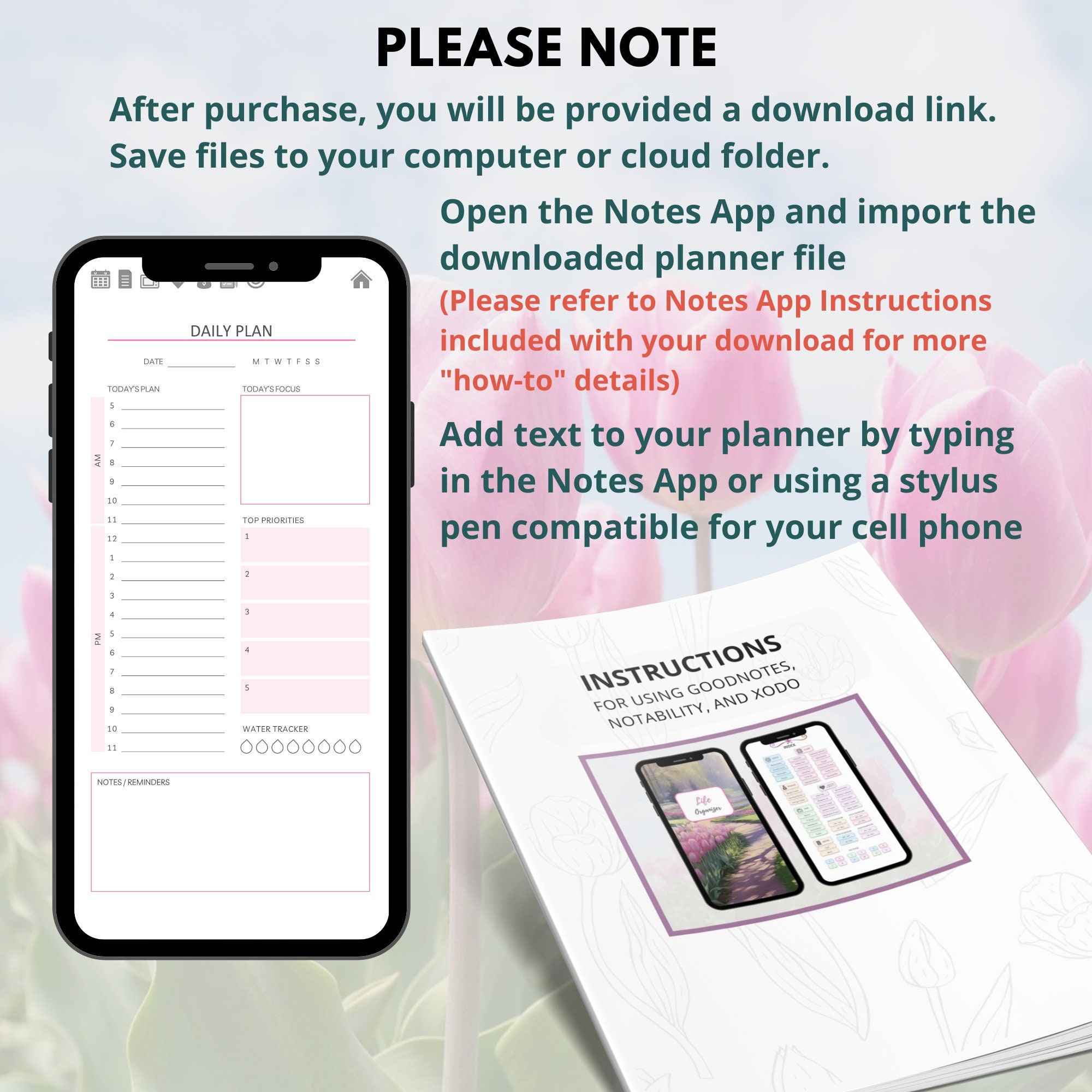Smartphone Digital Life Organizer–tulip Garden | 65 Hyperlinked Pages ...