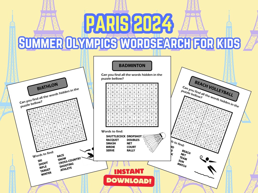 Paris 2024 Summer Games 2024 Word Search for Kids Over 70 Fun and ...