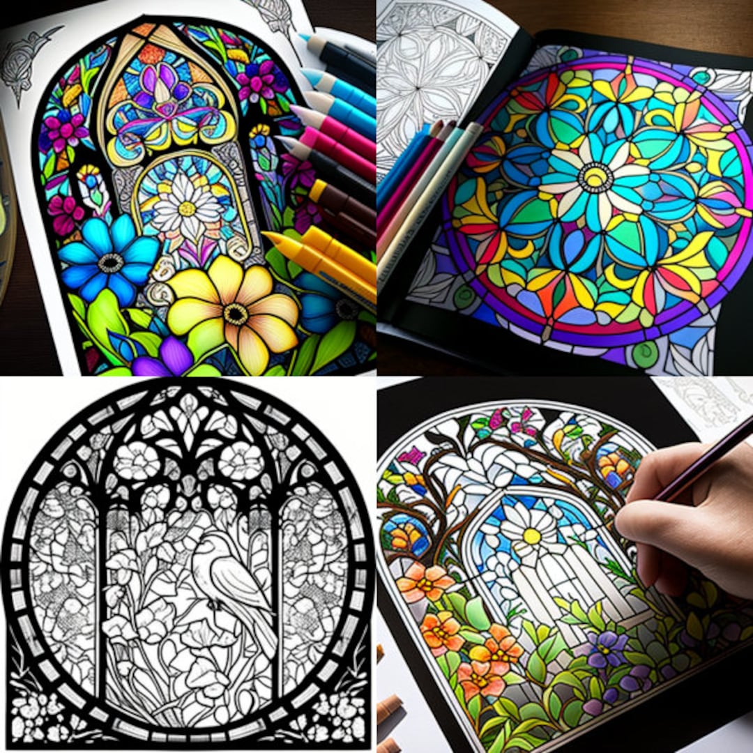 Stained Glass Coloring Book : an Adult Coloring Book of 50 Stained ...