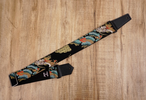 Personalized Dragon Guitar Strap With Leather Ends for - Etsy