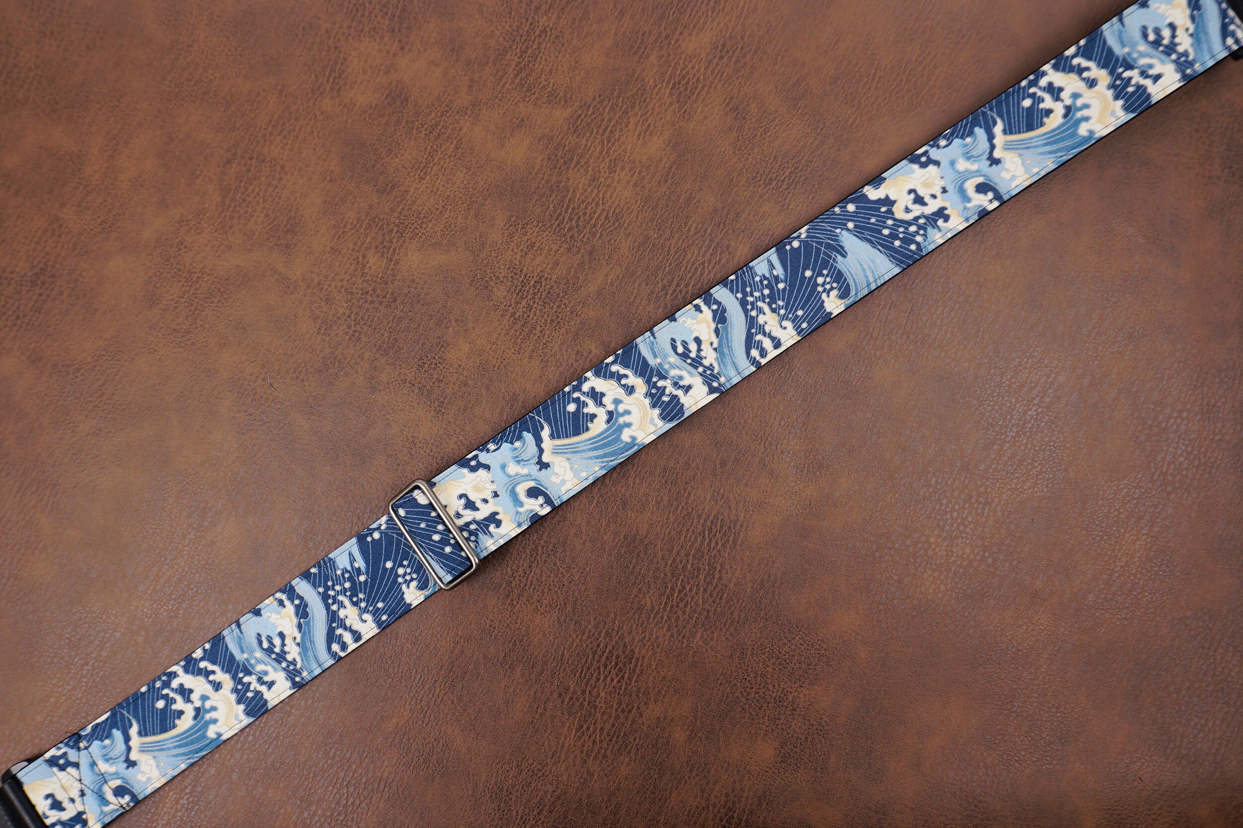 Personalized Blue Wave Banjo Strap With Leather Ends and Hook, Fathers ...