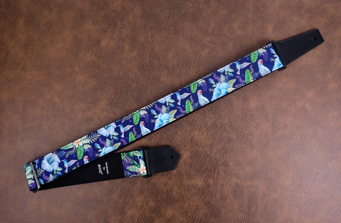 Personalized Hummingbird Guitar Strap With Leather Ends for Acoustic ...
