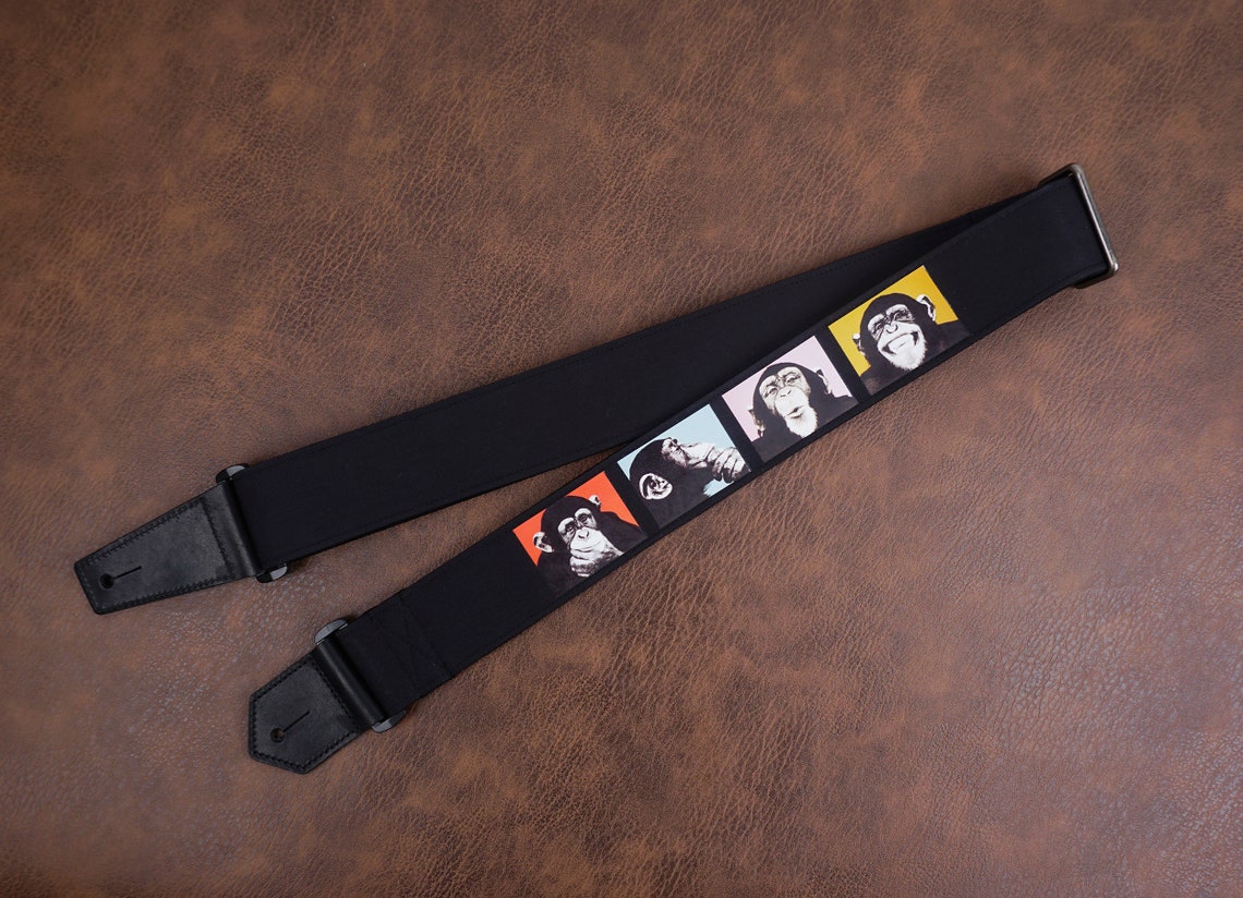 Personalized Monkey Funny Face Guitar Strap With Leather Ends for ...
