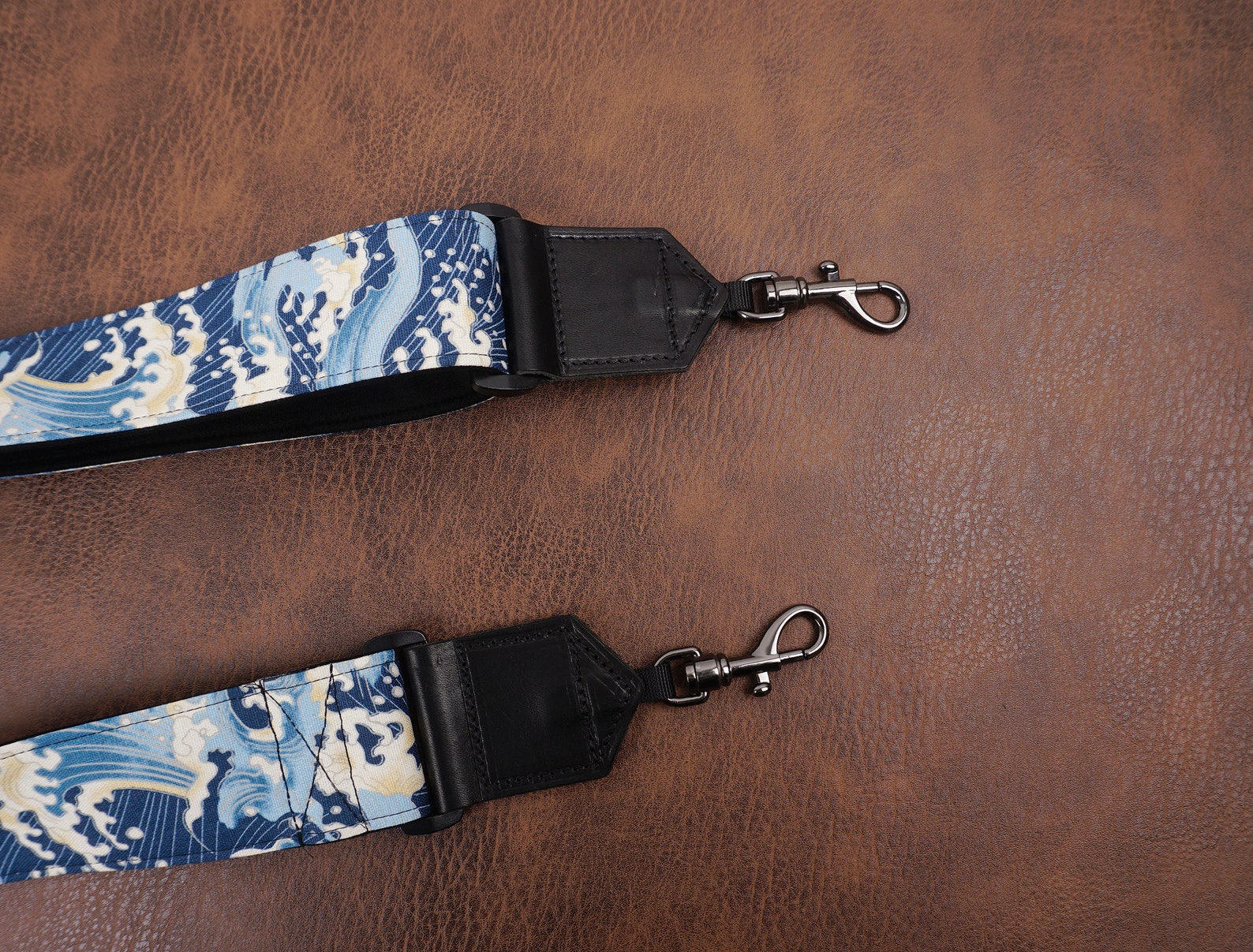 Personalized Blue Wave Banjo Strap With Leather Ends and Hook, Fathers ...