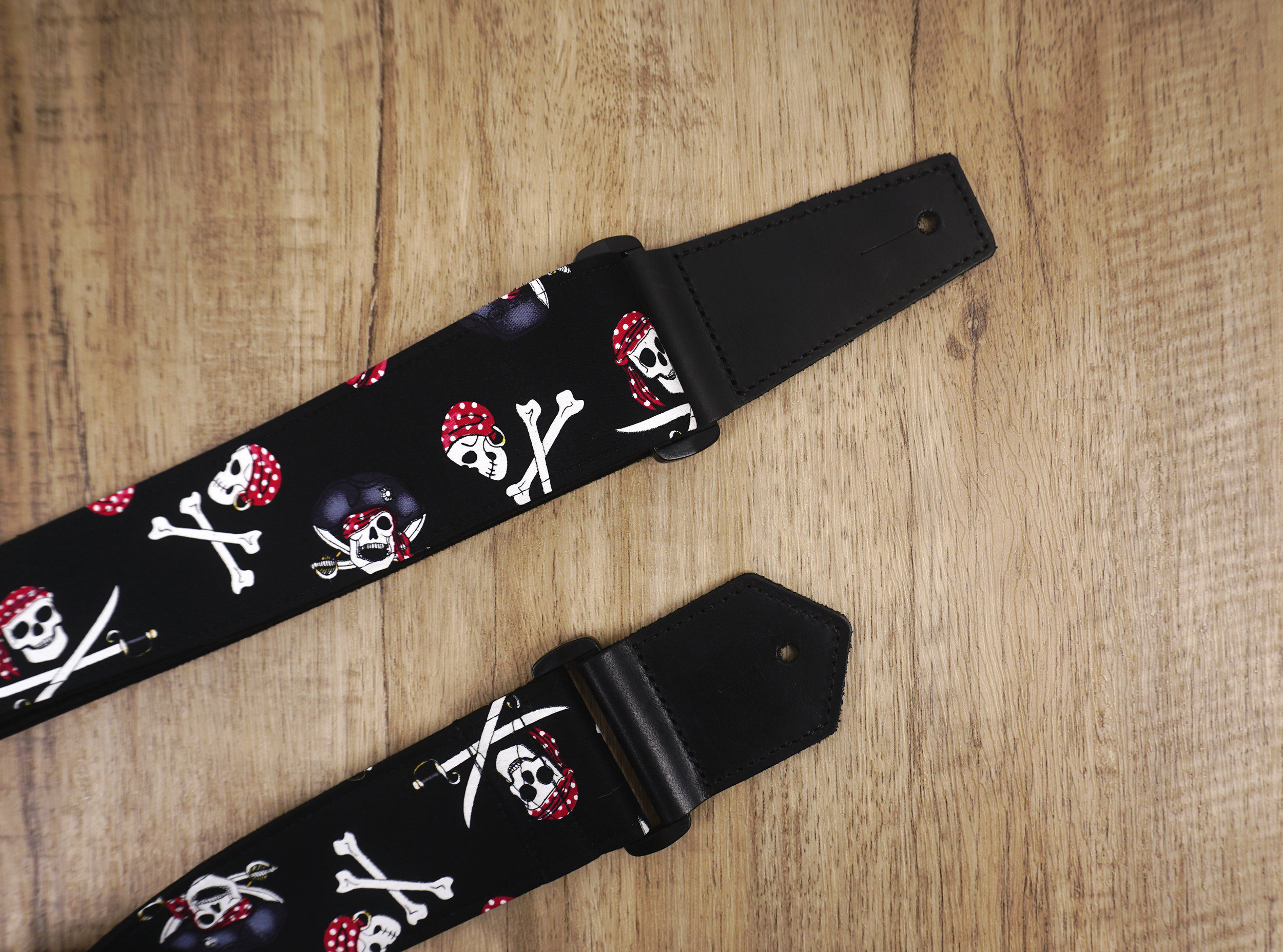 Personalized Pirate on Black Guitar Strap With Leather Ends - Etsy