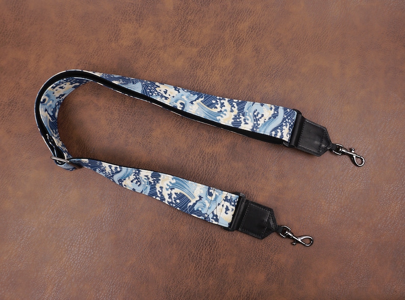 Personalized Blue Wave Banjo Strap With Leather Ends and Hook - Etsy