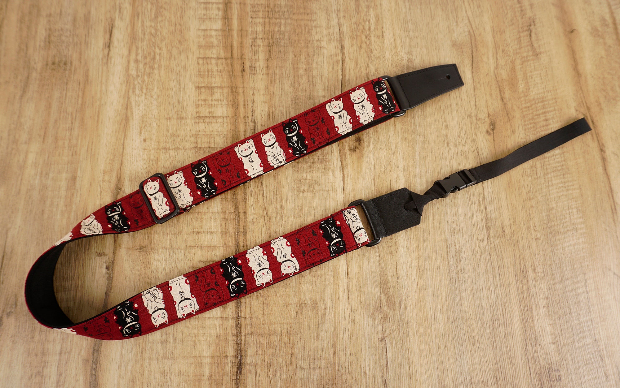 Personalized Lucky Cat Ukulele Strap With Leather Ends Red | Etsy