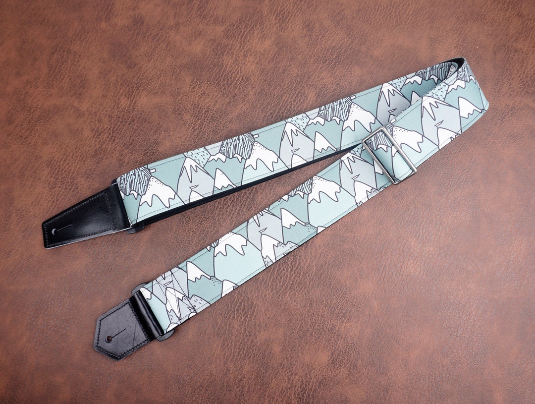 Personalized Hill Mountain Guitar Strap With Leather Ends for Acoustic ...