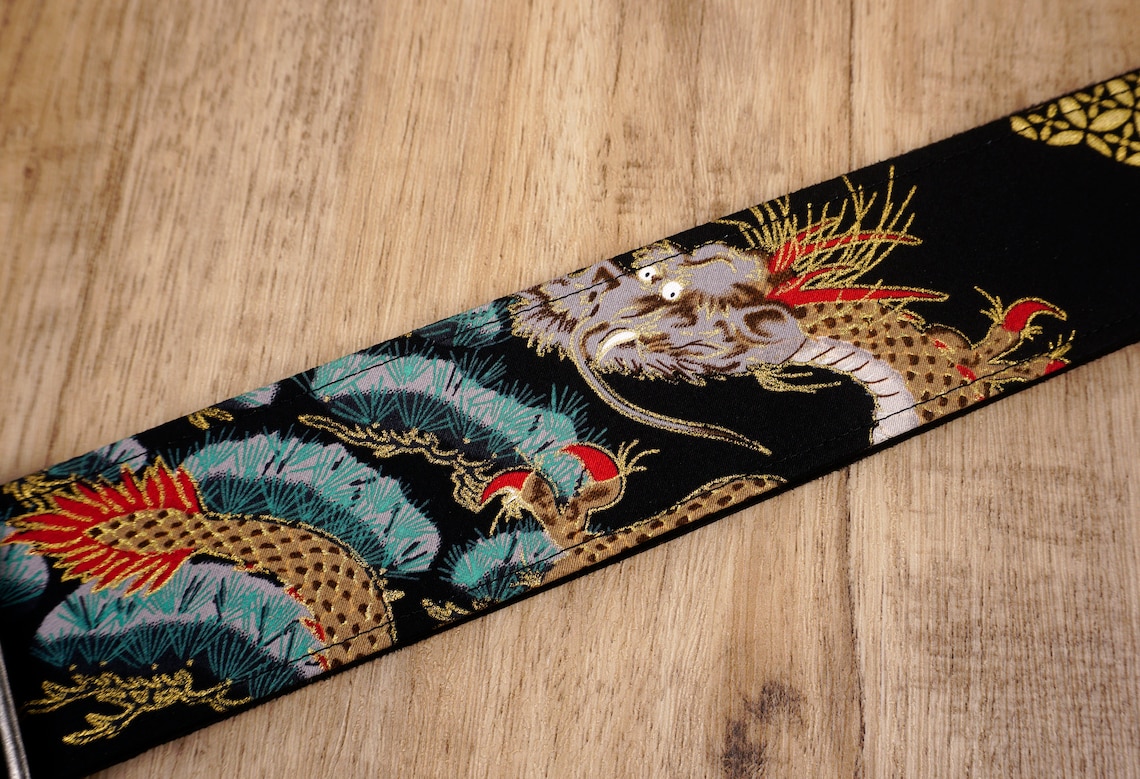 Personalized Dragon Guitar Strap With Leather Ends for - Etsy