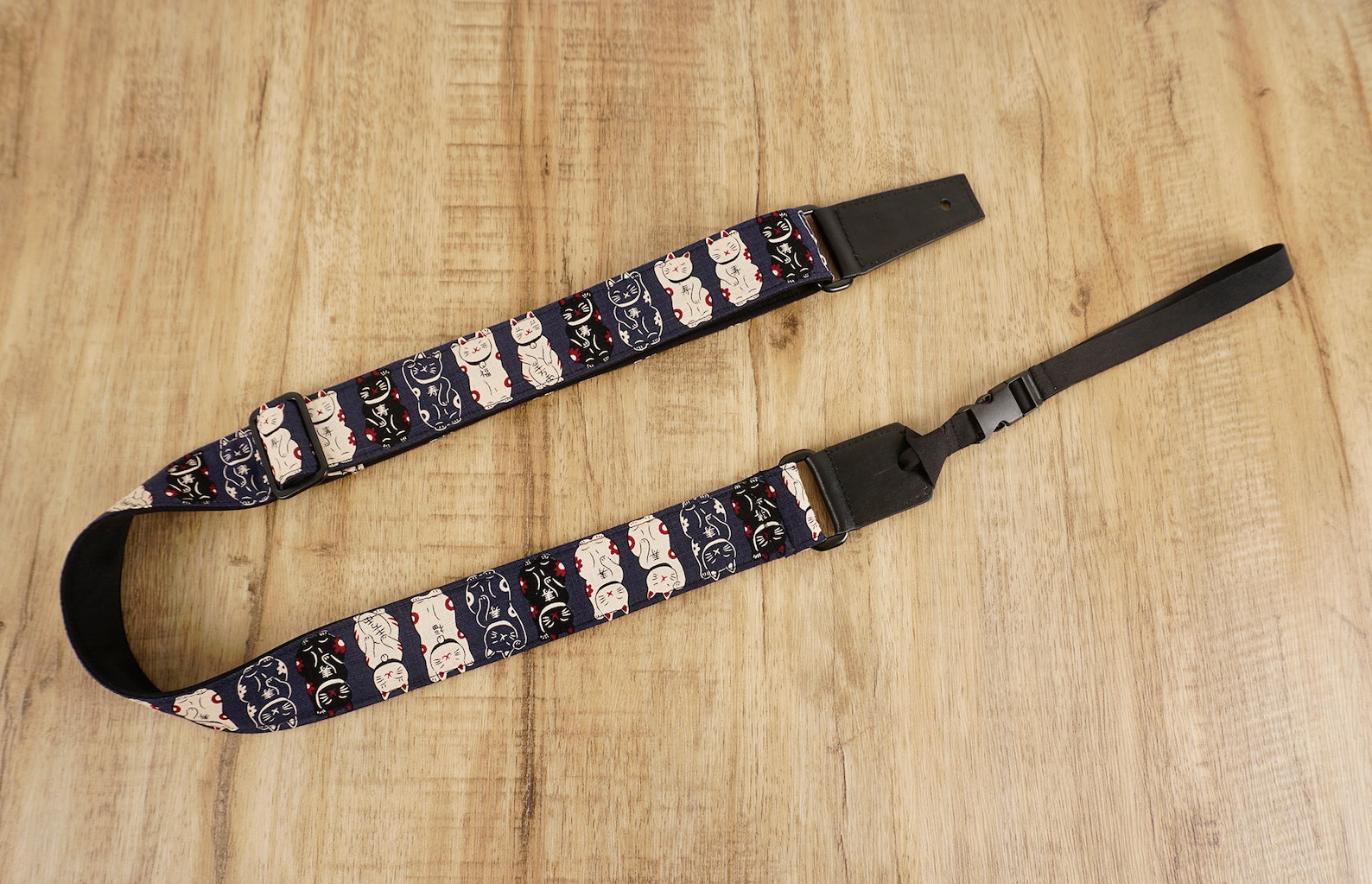 Personalized Lucky Cat Ukulele Strap With Leather Ends Red | Etsy