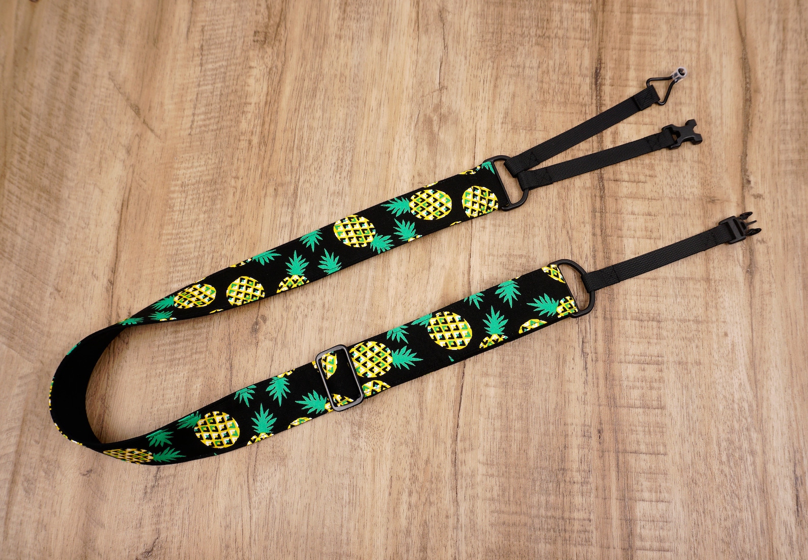 Hook Clip-on Ukulele Strap With Pineapple Printed on Black - Etsy