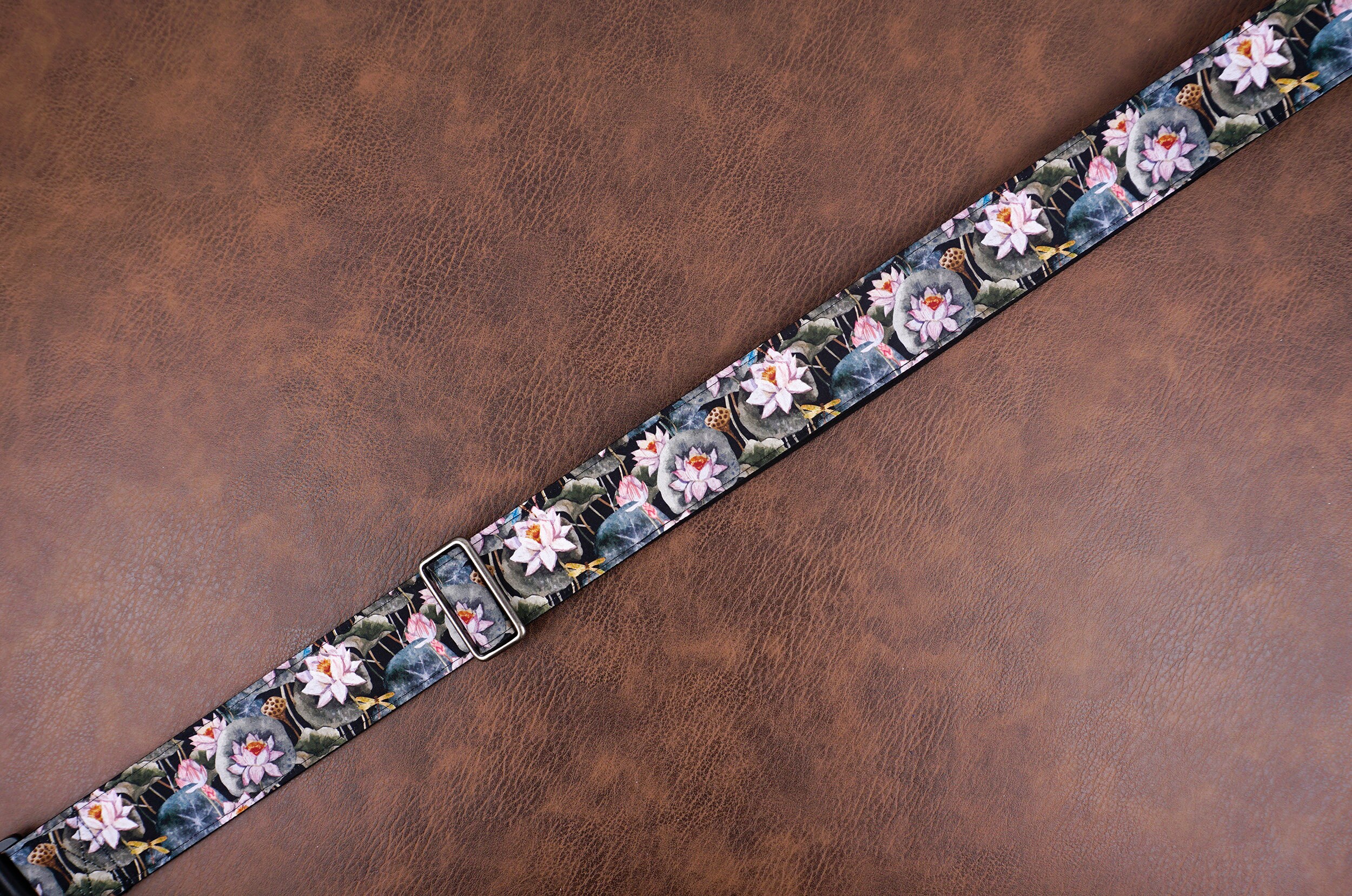 Personalized Lotus Floral Banjo Strap With Leather Ends and - Etsy