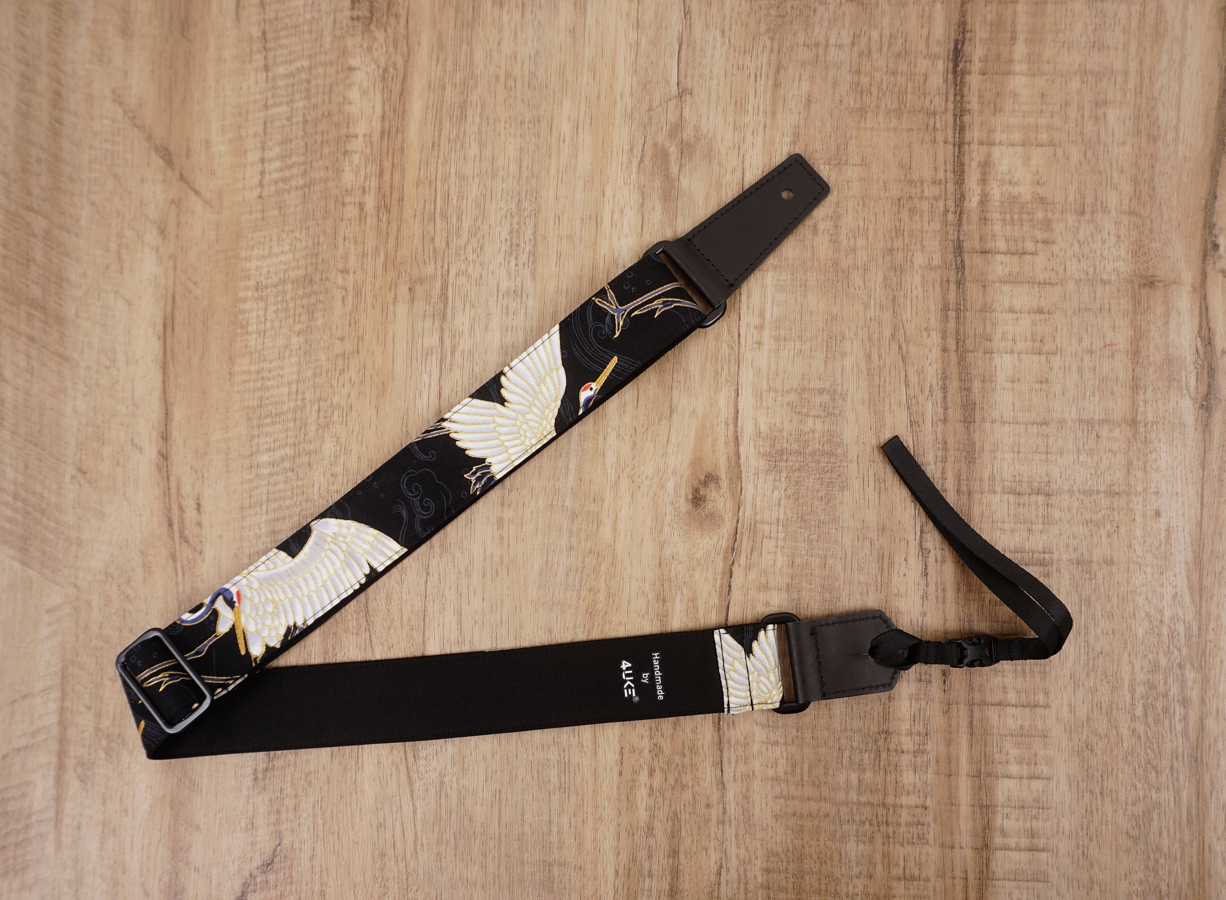 Personalized Red-crowned Crane Ukulele Strap With Leather Ends - Etsy