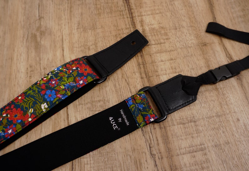 Personalized Red Blue Flowers Ukulele Strap With Leather Ends - Etsy