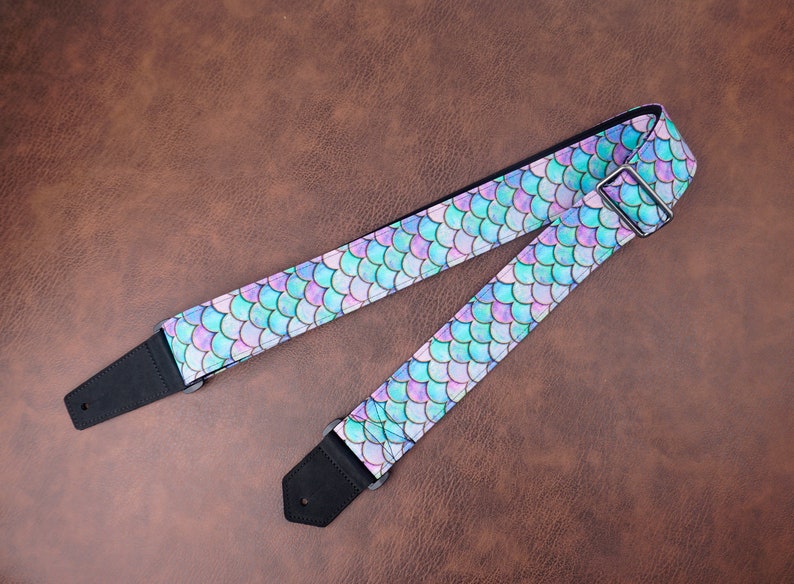 Personalized Dragon Scales Guitar Strap With Leather Ends for Acoustic ...