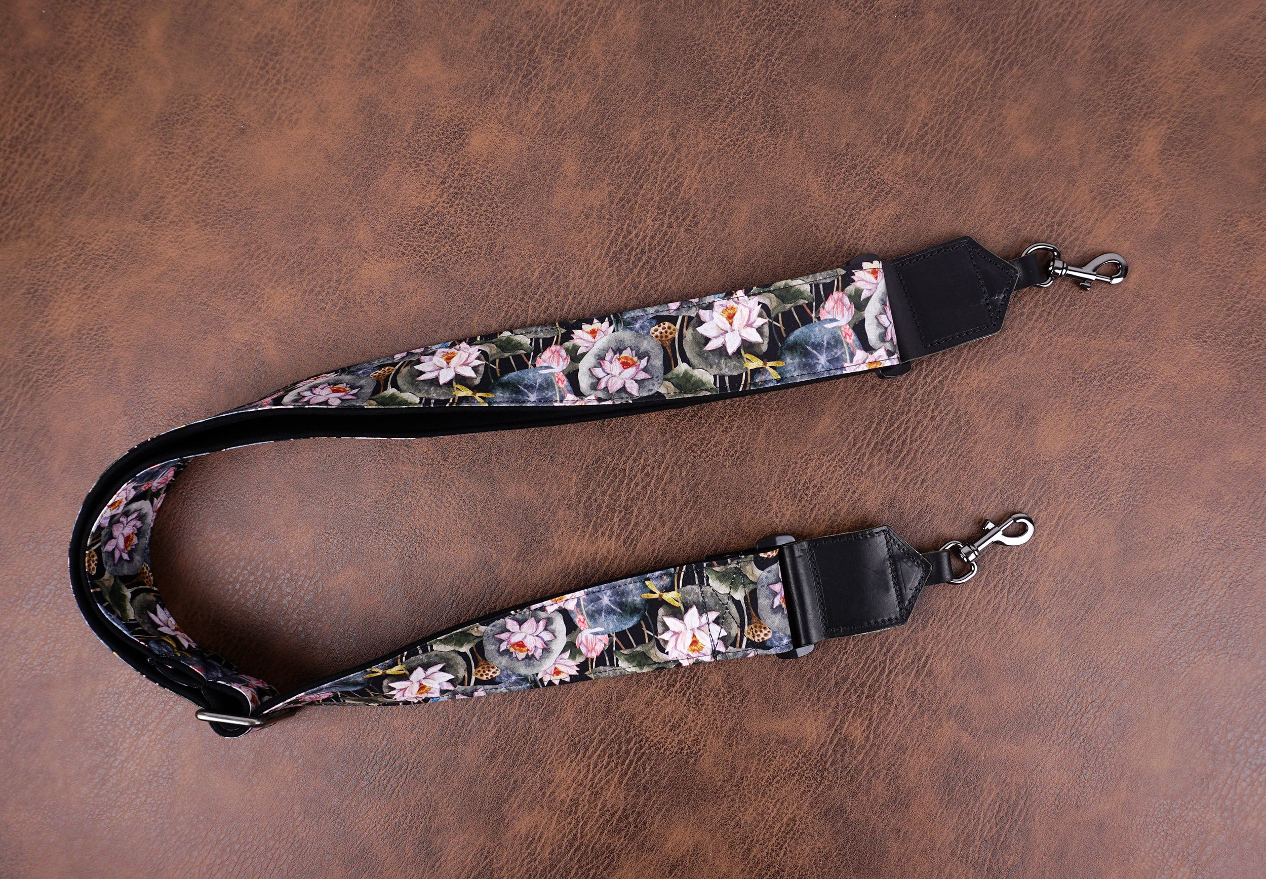 Personalized Lotus Floral Banjo Strap With Leather Ends and - Etsy