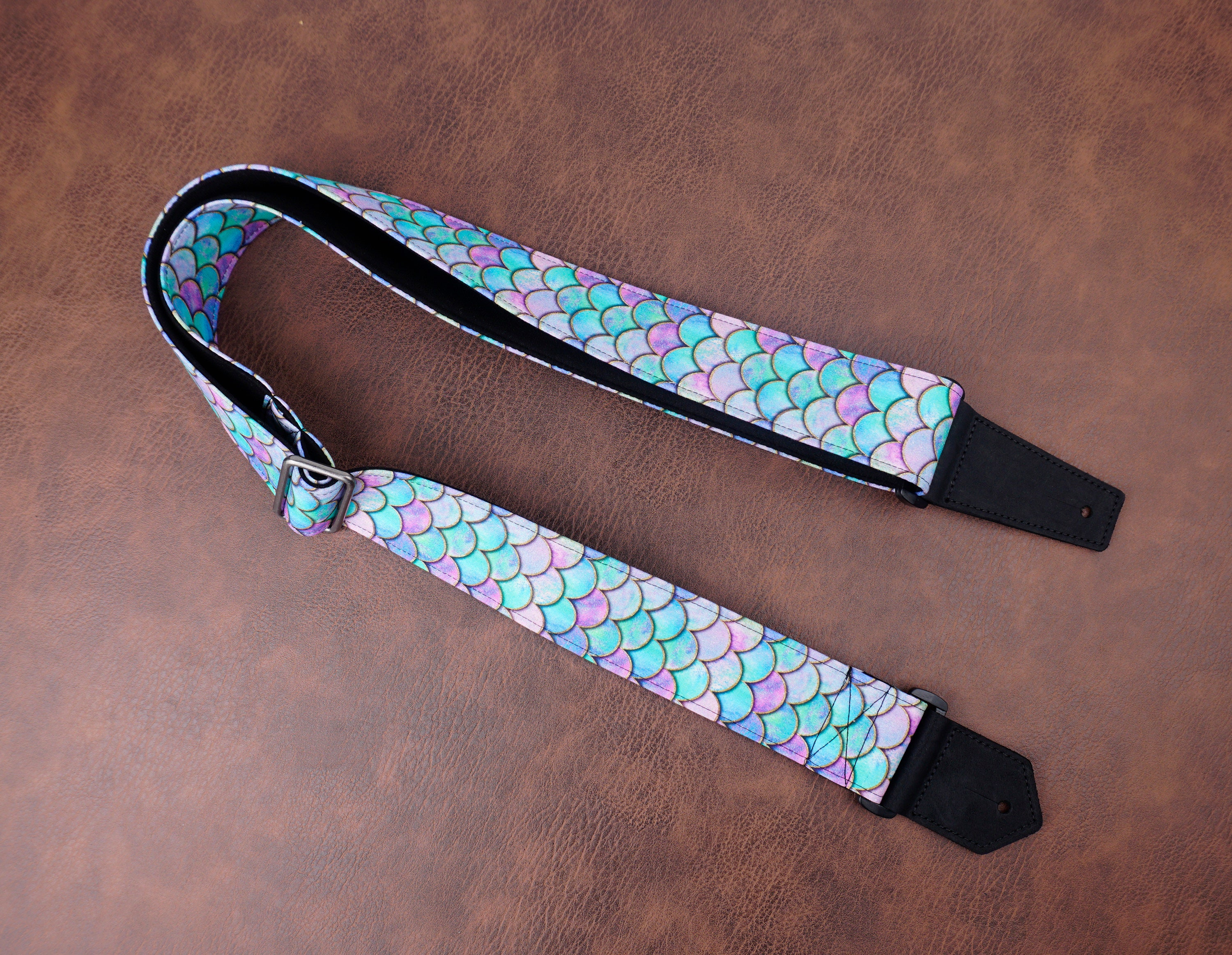 Personalized Dragon Scales Guitar Strap With Leather Ends for Acoustic ...