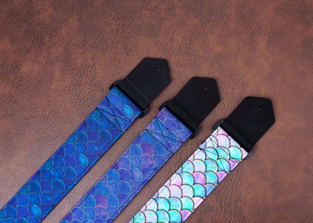 Personalized Dragon Scales Guitar Strap With Leather Ends for Acoustic ...