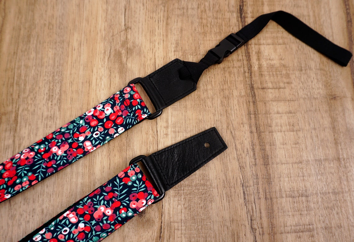 Personalized red berry ukulele strap with leather ends | Etsy