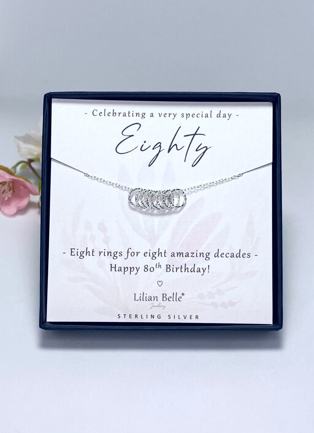 Sterling Silver 8 Rings for 8 Decades 80th Necklace Gift for Women ...