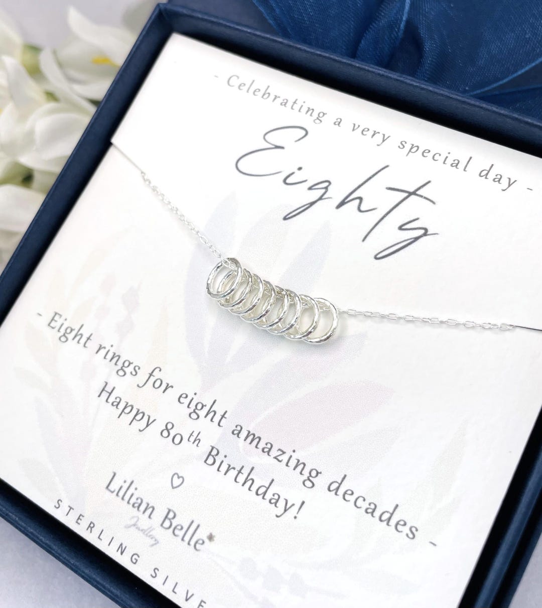 Sterling Silver 8 Rings for 8 Decades 80th Necklace Gift for Women ...