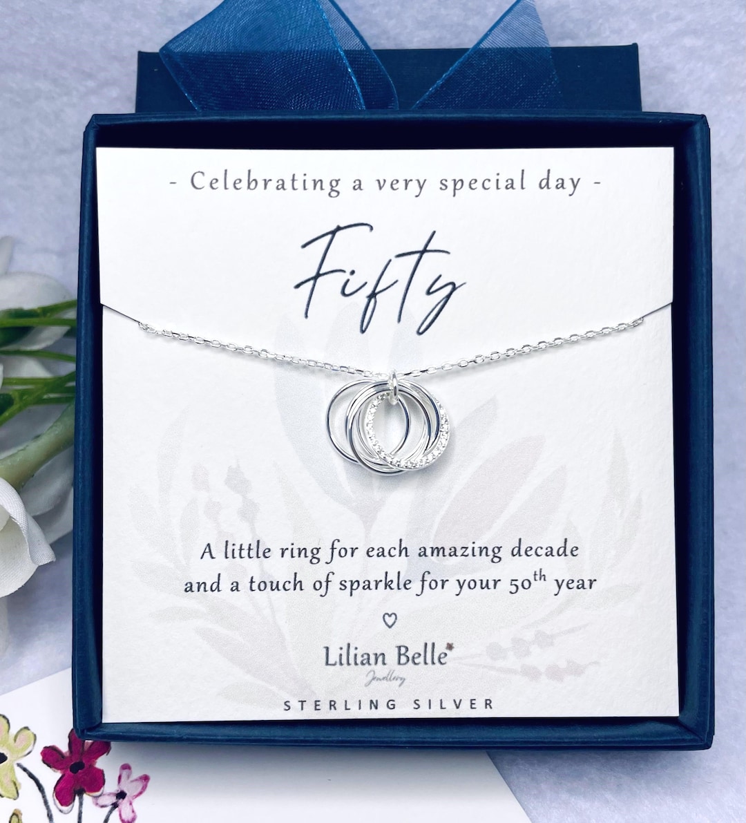 5 Rings 5 Decades Sterling Silver 50th Birthday Jewellery Necklace Gift ...