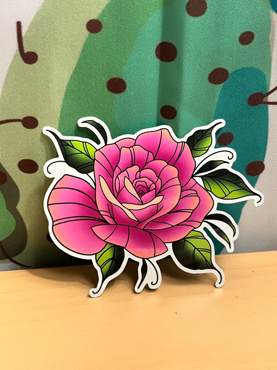 Neotraditional Pink Rose | Sticker for Water Bottle | Laptop Sticker ...