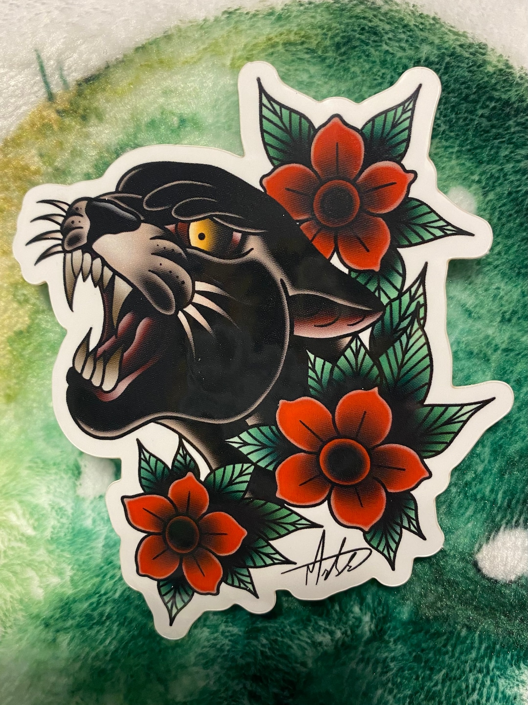 American Traditional Panther Head Sticker: Waterproof Tattoo Style - Etsy