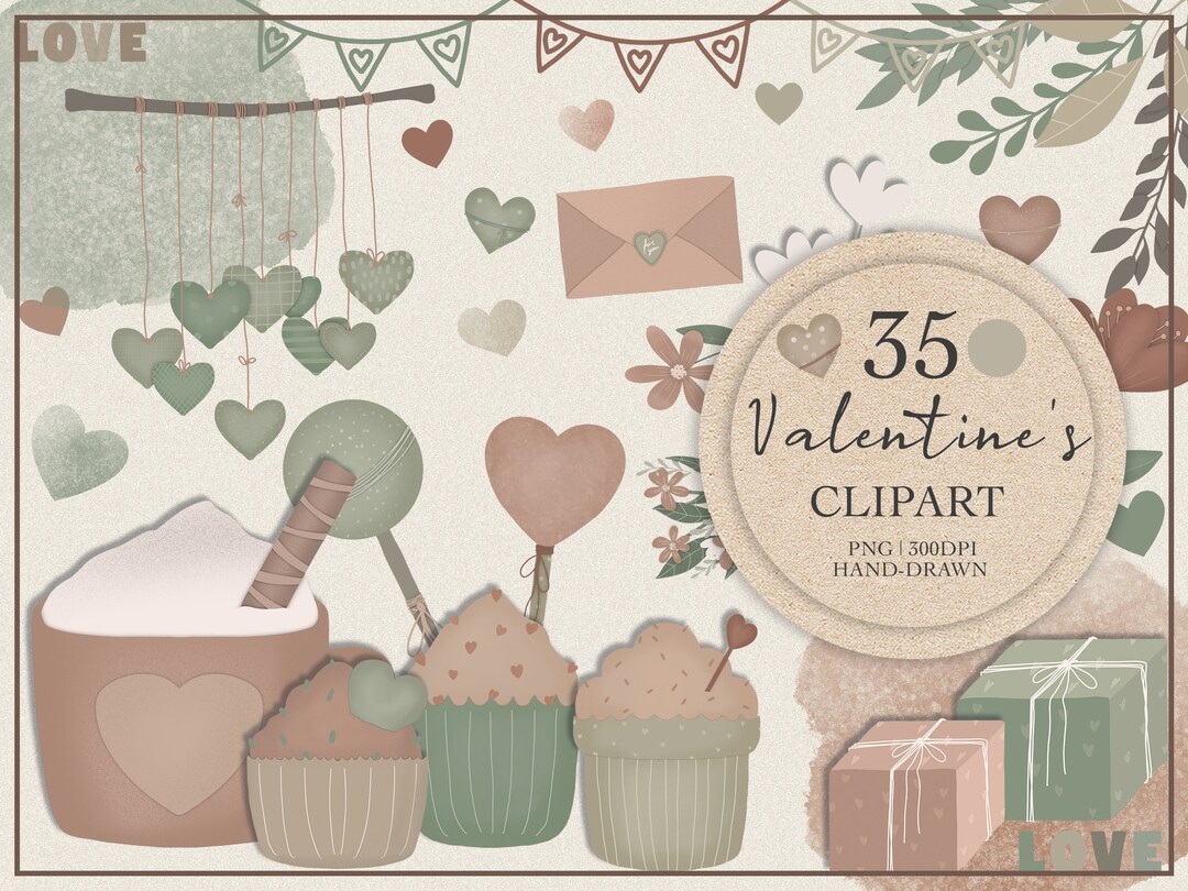 Pastel Valentine's Day Clipart Set 35 Love Clipart Pack PNG Clipart for ...
