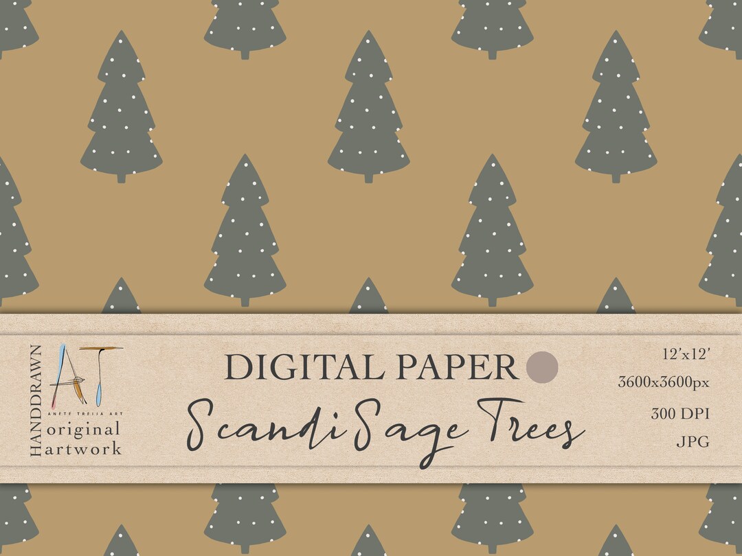 Scandi Sage Christmas Tree Digital Paper Nordic Trees Digital Pattern ...