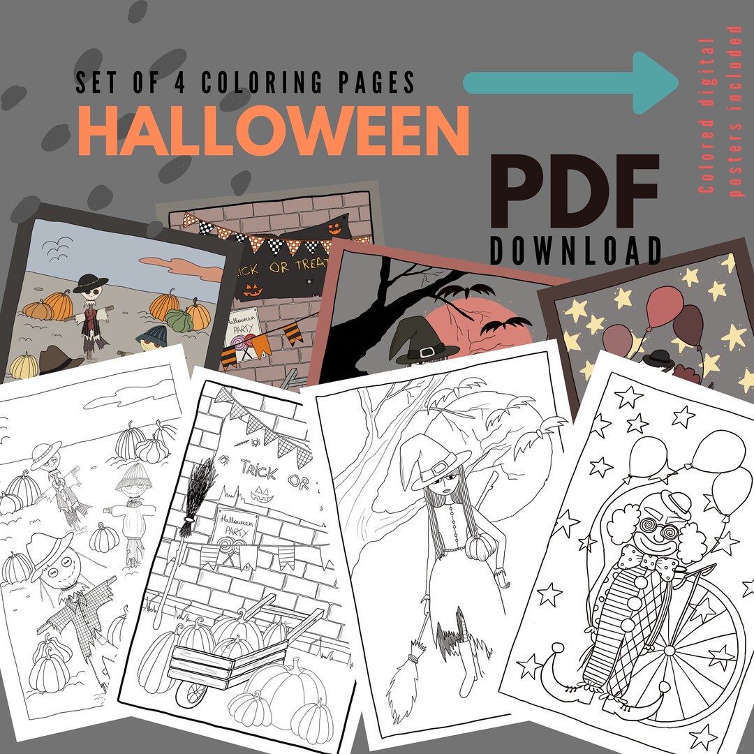 Printable Halloween PDF Coloring Pages PDF Halloween Posters - Etsy