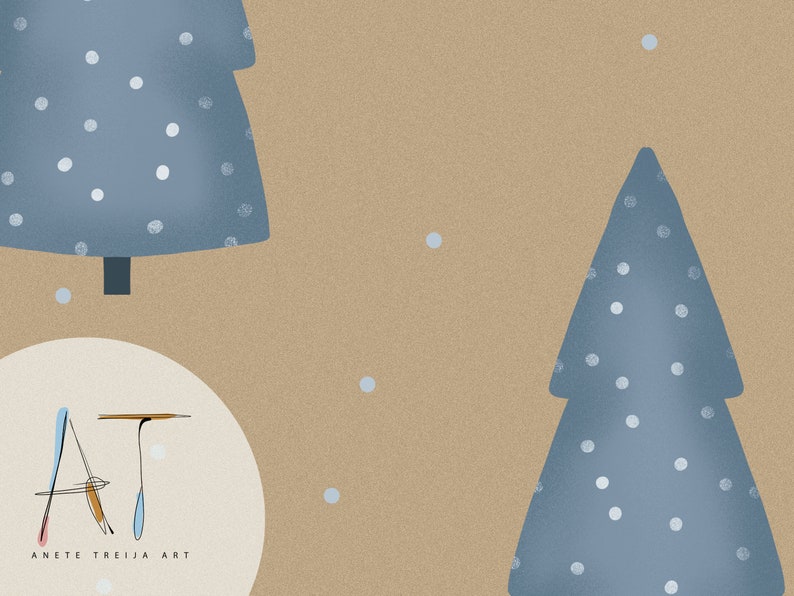 Cozy Wood Digital Paper - Blue Christmas Trees Pattern - Seamless ...