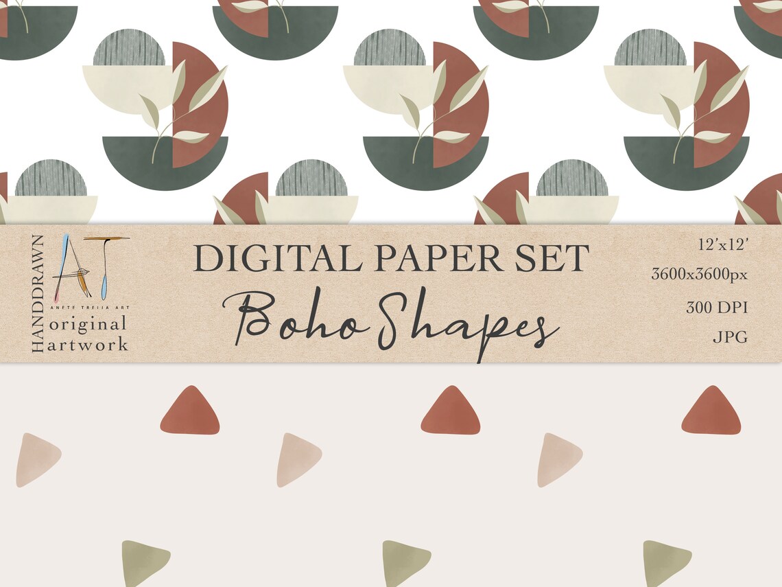 Boho Shapes Digital Papers Boho Scrapbook Papers Mid - Etsy