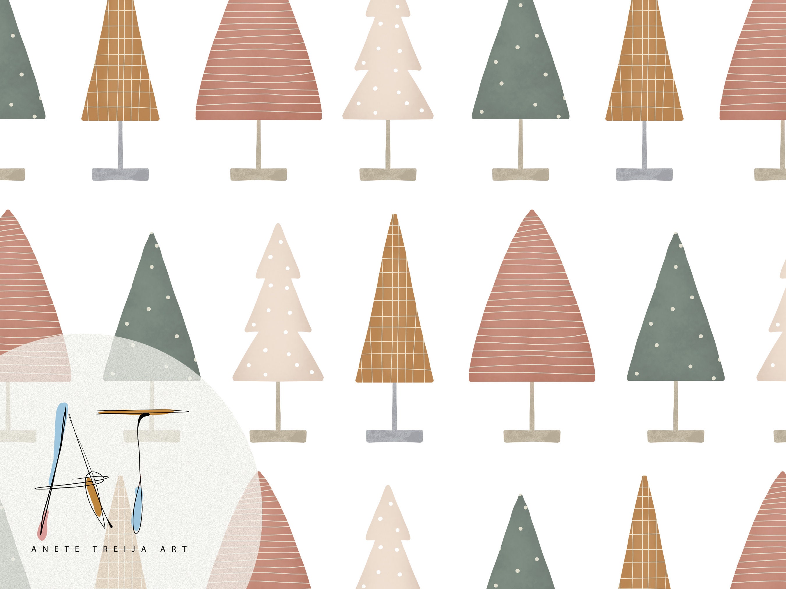 Boho Christmas Trees Digital Paper - Seamless Boho Christmas Pattern ...