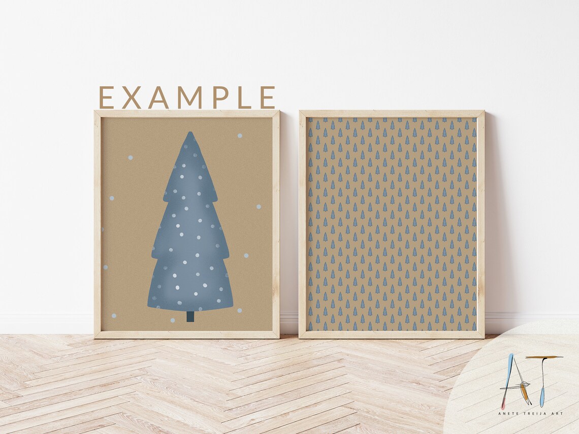 Cozy Wood Digital Paper - Blue Christmas Trees Pattern - Seamless ...