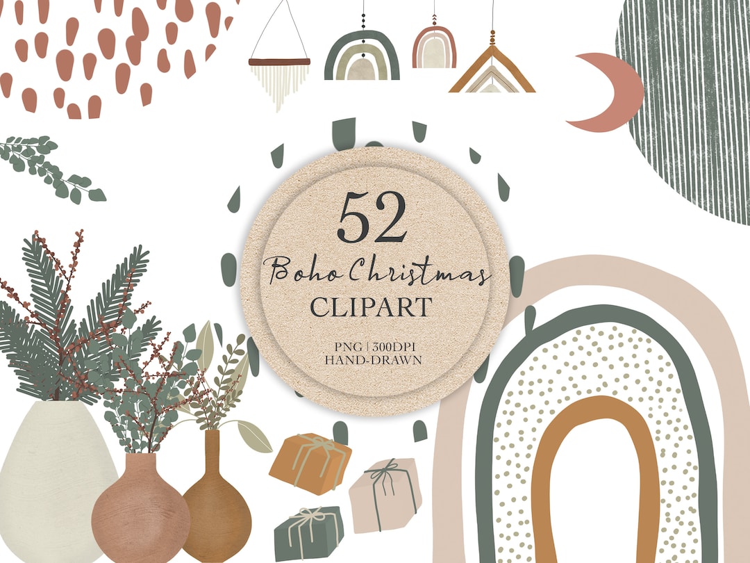 52 Boho Christmas Clipart Pack - Set of Minimalist Clipart Elements ...