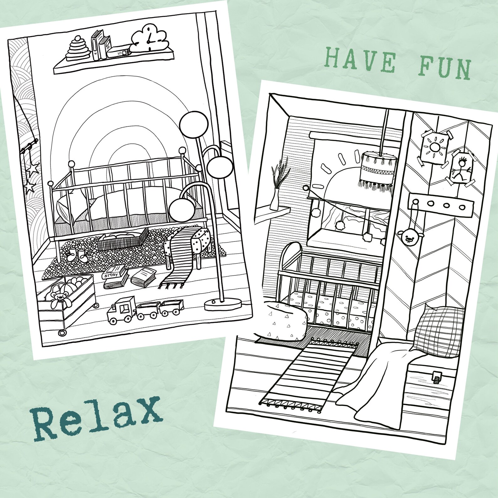 Nurseries Coloring Pages, Set of 5 Coloring Pages for Adults or Kids ...