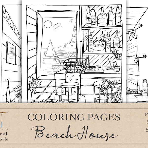 Beach House Coloring Page - Etsy