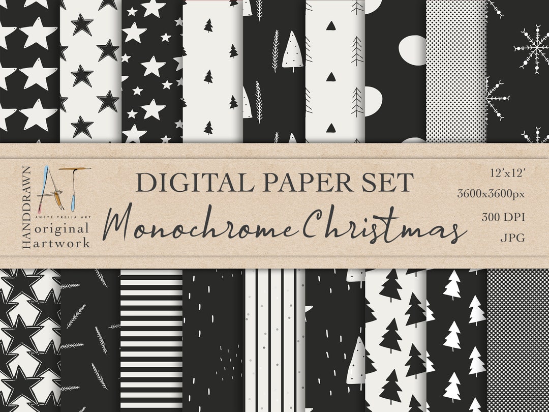 BIG BUNDLE Black and White Christmas Digital Papers - Etsy