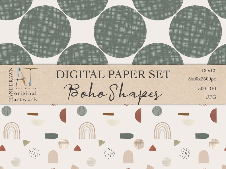 Boho Shapes Digital Papers Boho Scrapbook Papers Mid - Etsy