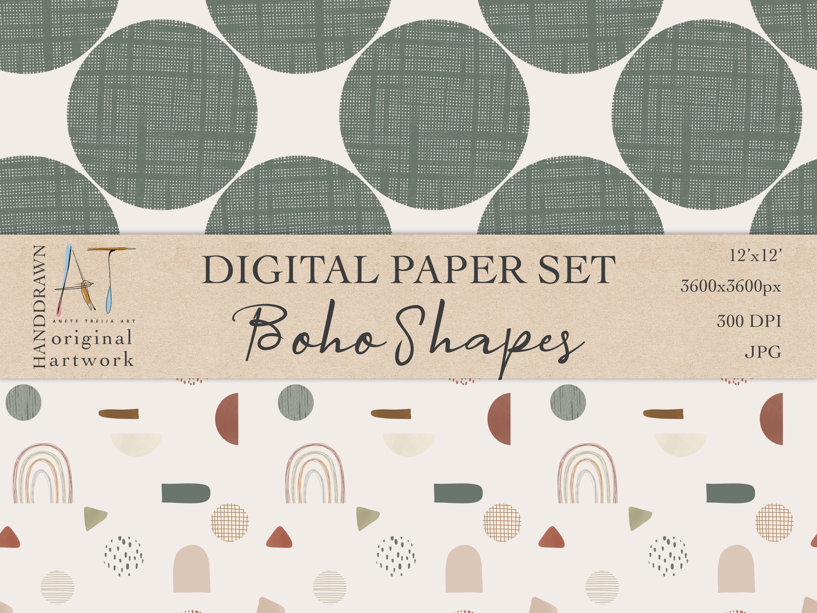 Boho Shapes Digital Papers Boho Scrapbook Papers Mid - Etsy
